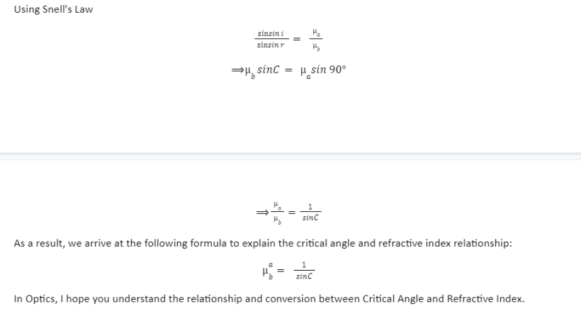 Critical Angle and Refractive Index | Study Material JEE Exams