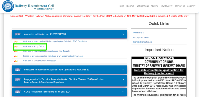 Western Railway Recruitment 2022 | Apply Online @rrc-wr.com