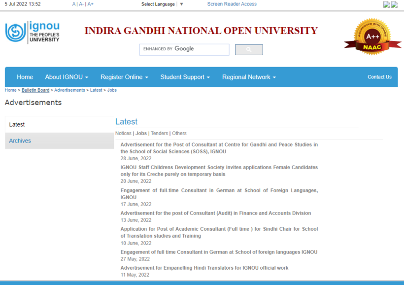 IGNOU, Recruitment-2022, Apply for the post of Hindi Translator