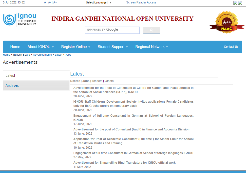 IGNOU, Recruitment-2022, Apply for the post of Hindi Translator