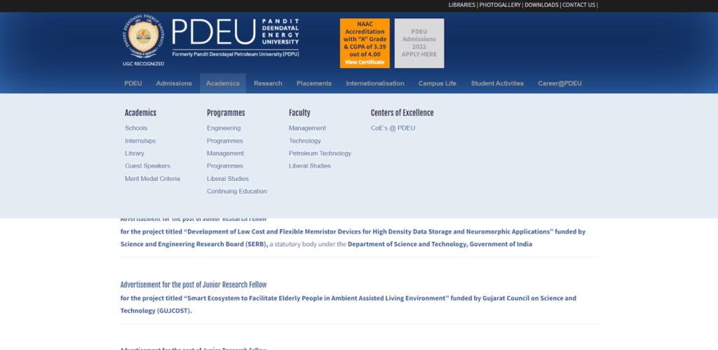 PDEU Recruitment 2022, Apply for the post of Junior Research Fellow